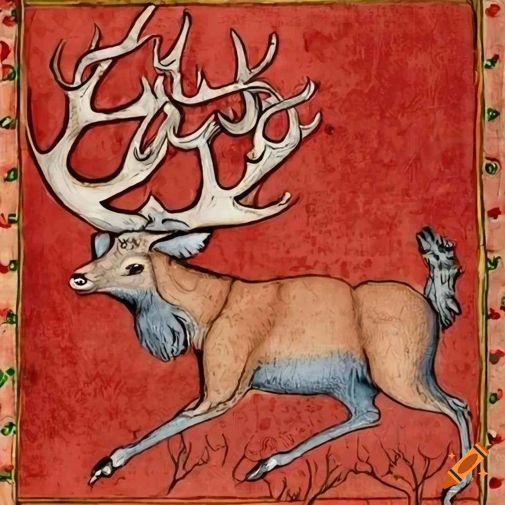 Medieval drawing of a deer with antlers on Craiyon