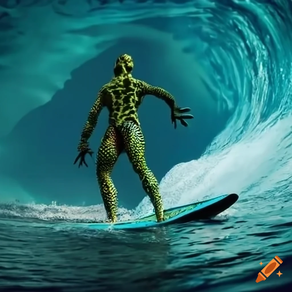 Image of a lizard surfing on Craiyon