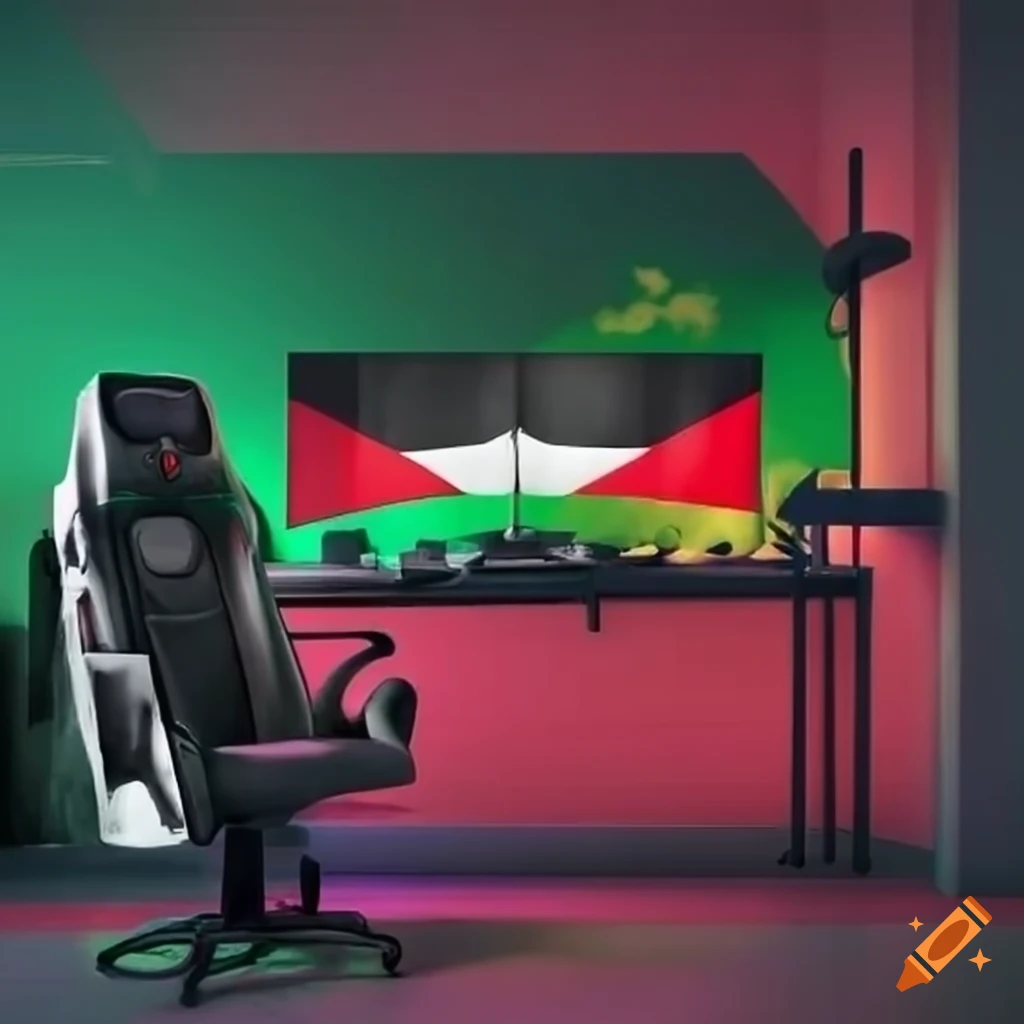 Gaming room with palestine flag on Craiyon