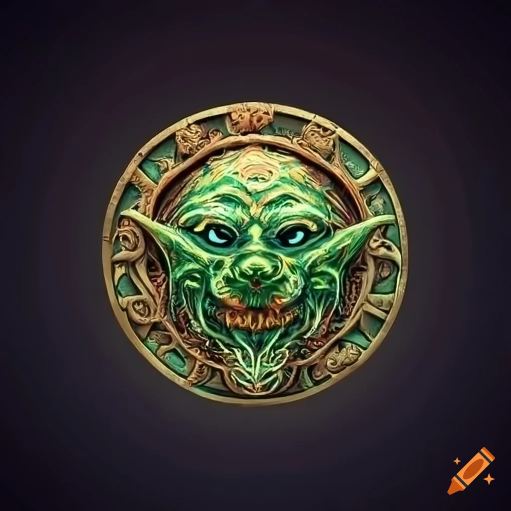 Intricate goblin coin with mystical symbols on Craiyon
