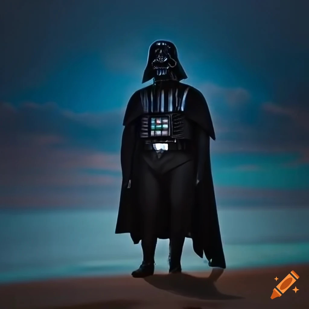 Cosplay of darth vader on the beach on Craiyon