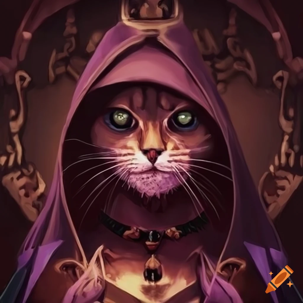 Humorous illustration of a cat cultist