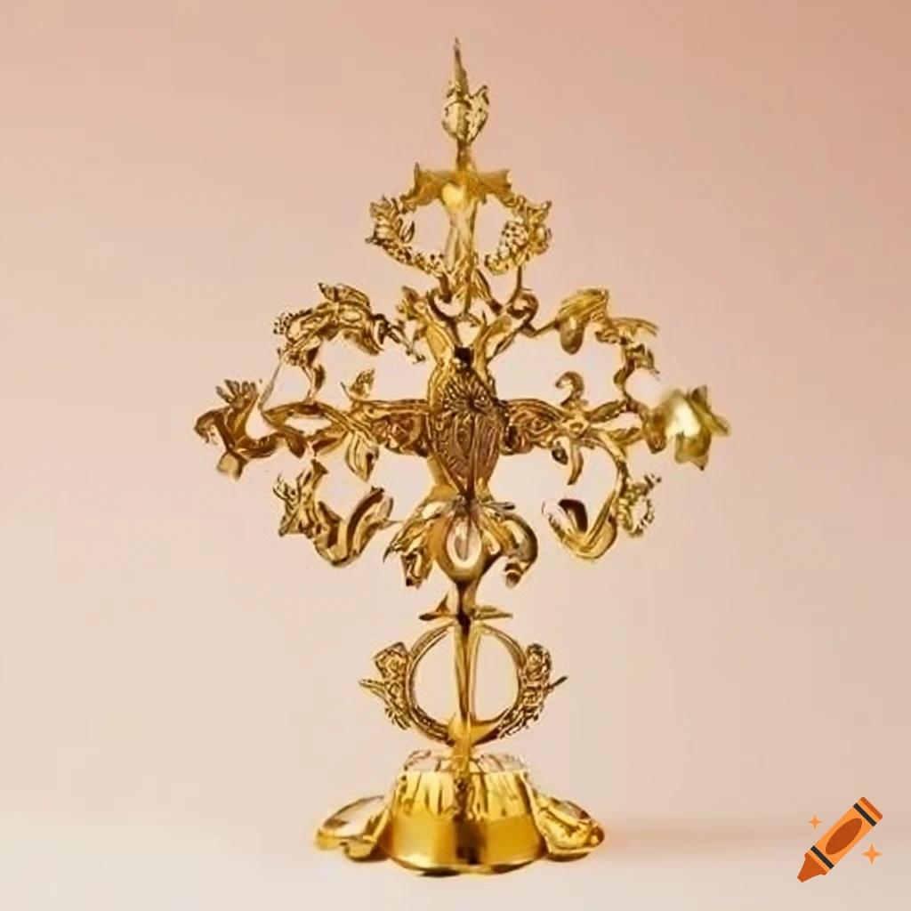 Thin cross islamic art candelabrum with golden leaf ornaments on Craiyon