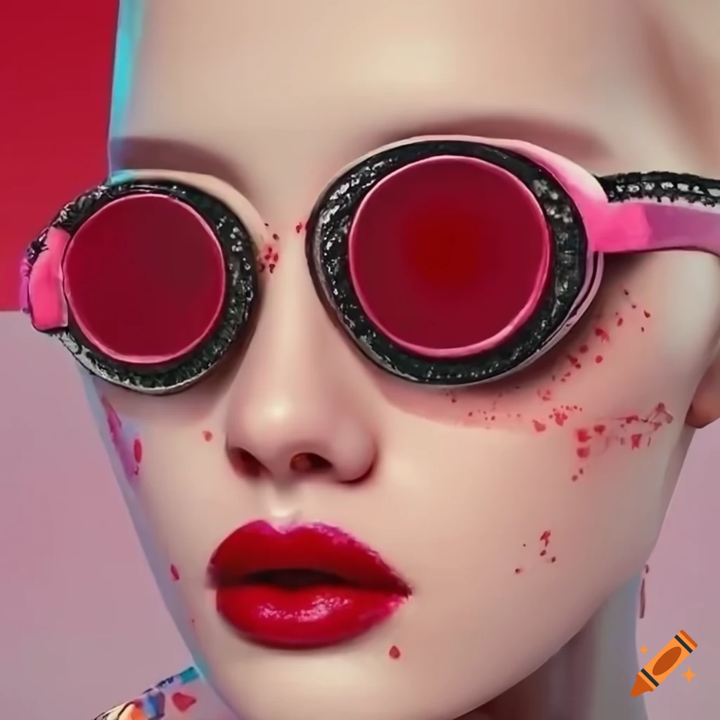 Stylish vogue model in cream and pastel clothes against red dot ...