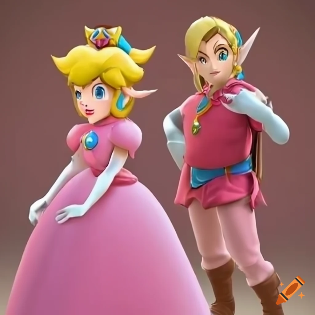 Cosplay of princess peach and link swapping costumes on Craiyon