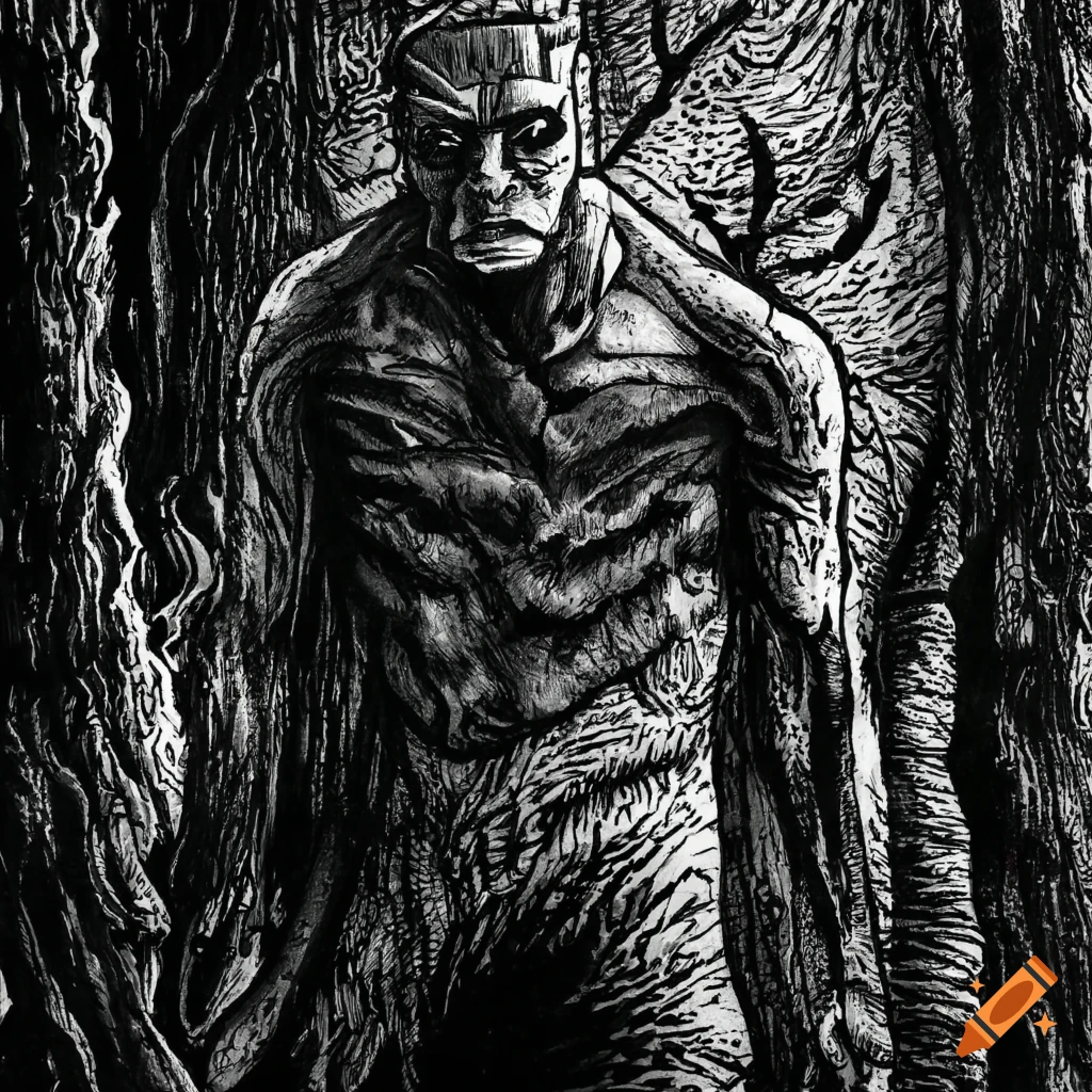 Black and white ink drawing of Frankenstein's monster in a Nordic ...