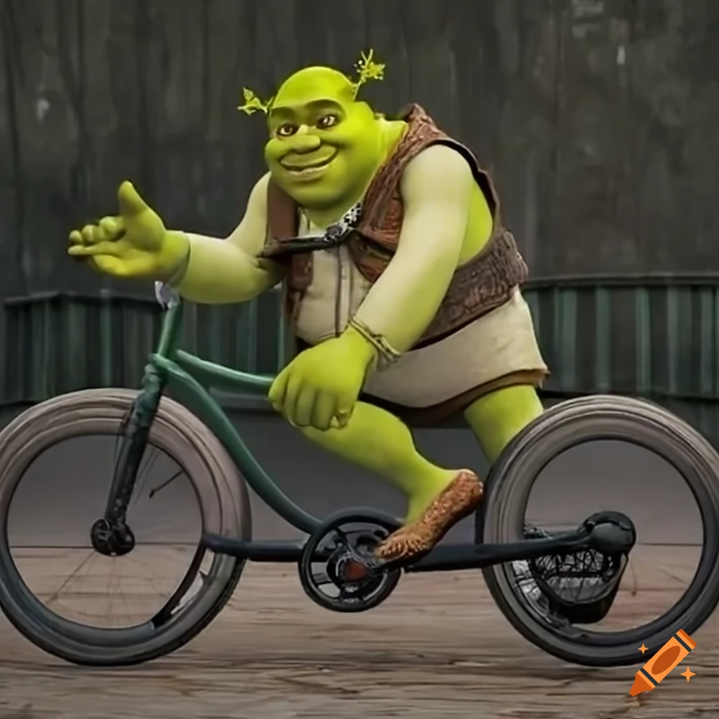 Shrek riding a bicycle on Craiyon