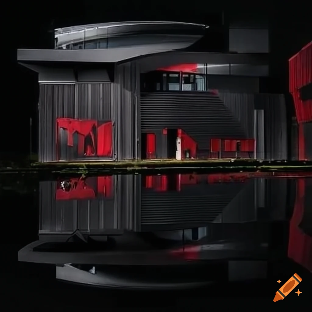 Modern black and red futuristic house on Craiyon