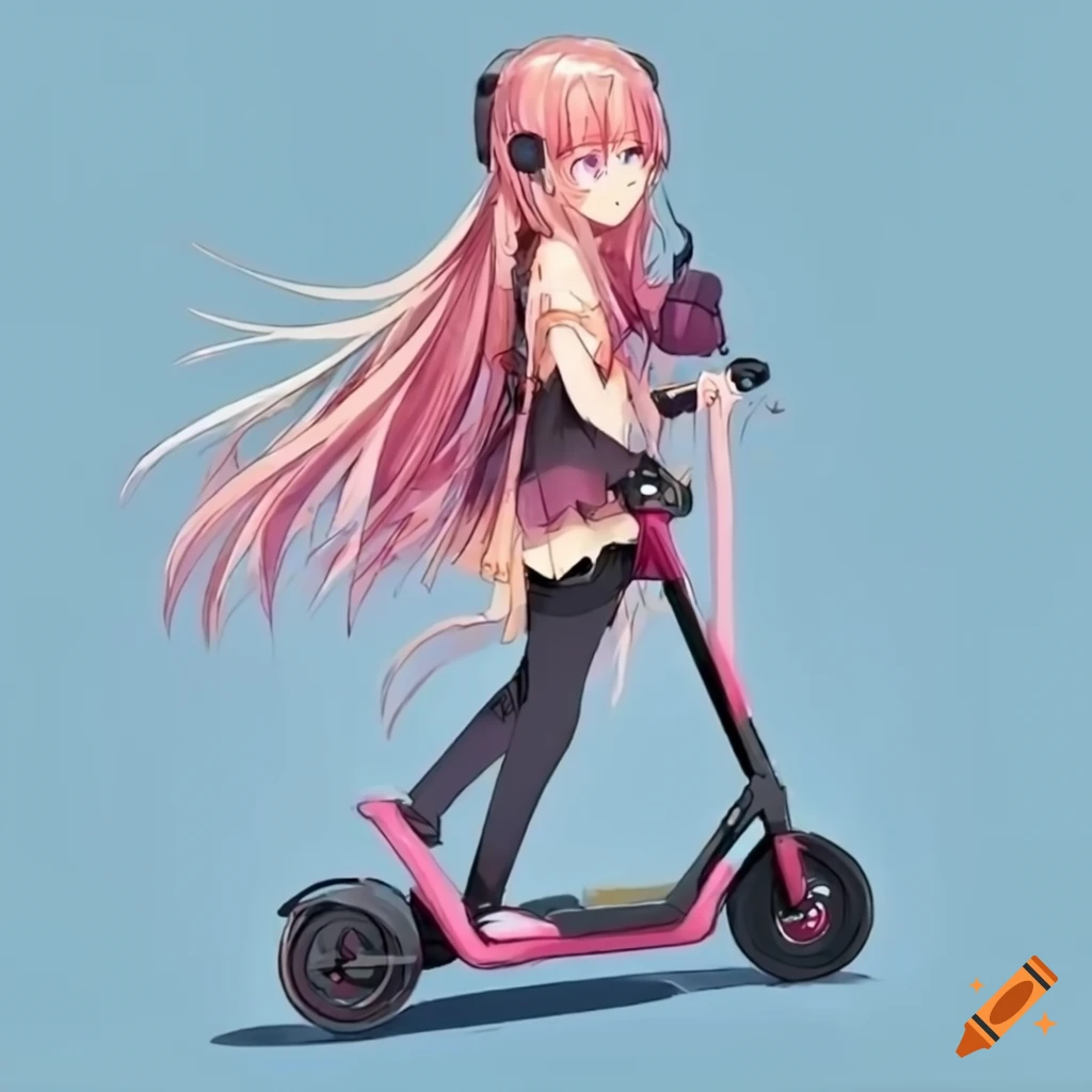 Anime girl riding electric scooter on Craiyon