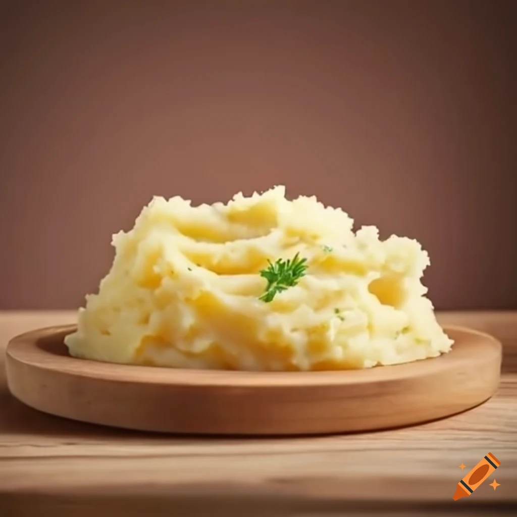 Mashed potatoes with a face popping out on a plate on Craiyon