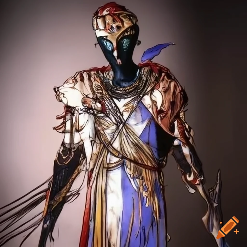 Yoshitaka Amano-inspired artwork of an ancient Greek superhero on Craiyon