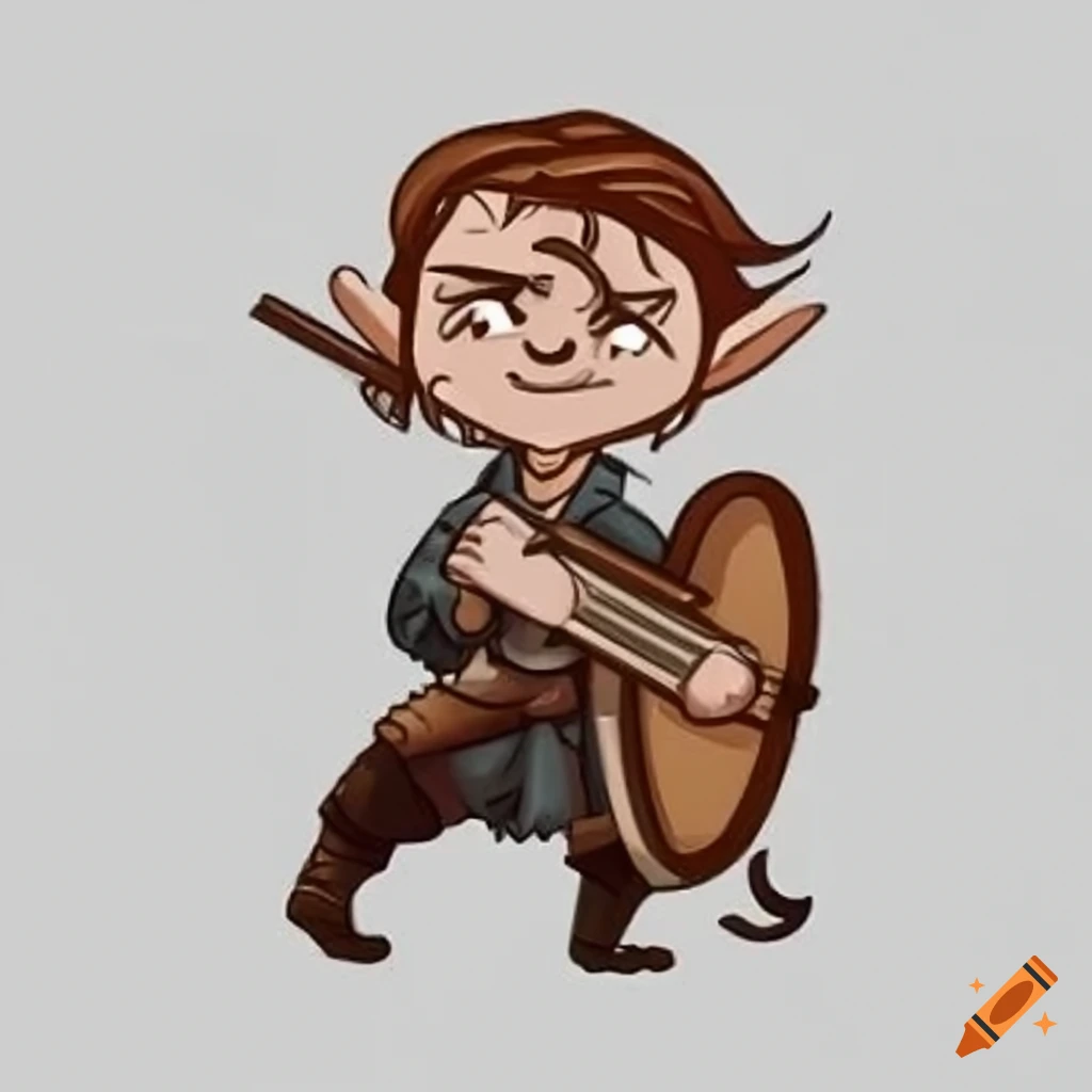 Cartoon drawing of a happy halfling bard