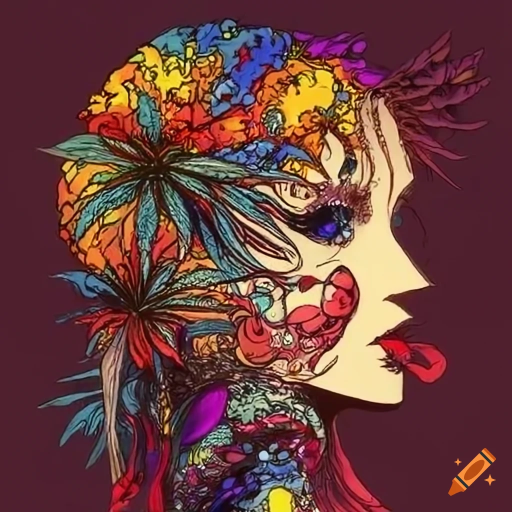 Yoshitaka amano-style marijuana artwork on Craiyon