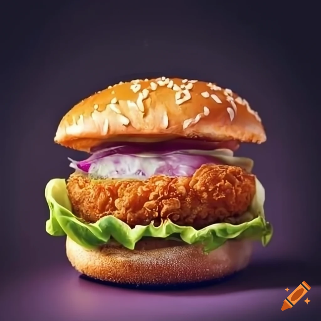 Crispy chicken burger with lettuce and onion on Craiyon