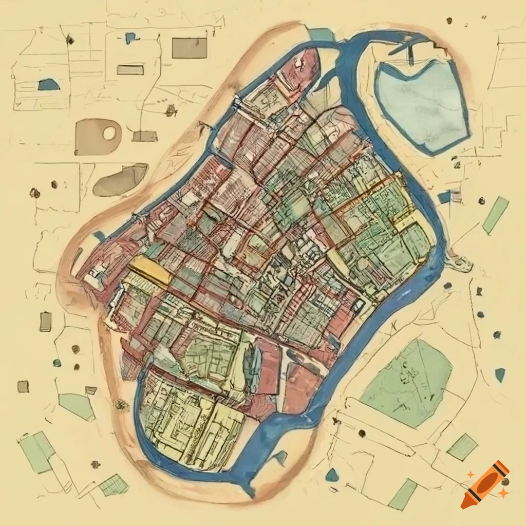 Drawn map of a working-class area in industrial london on Craiyon