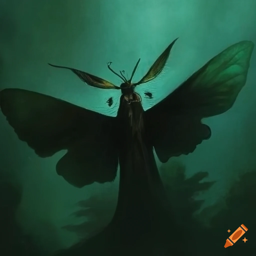 Painting of a flying Moth with an eerie atmosphere on Craiyon