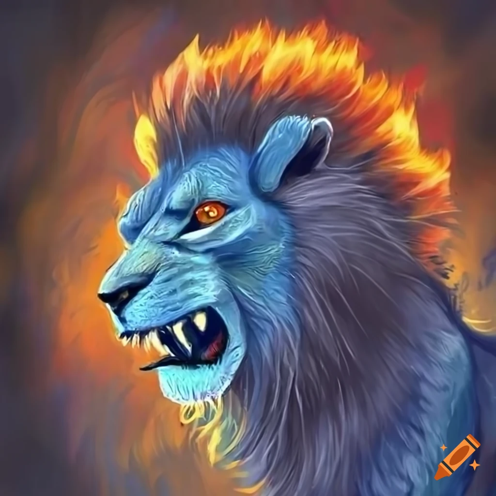 Image of an aggressive blue alien lion creature