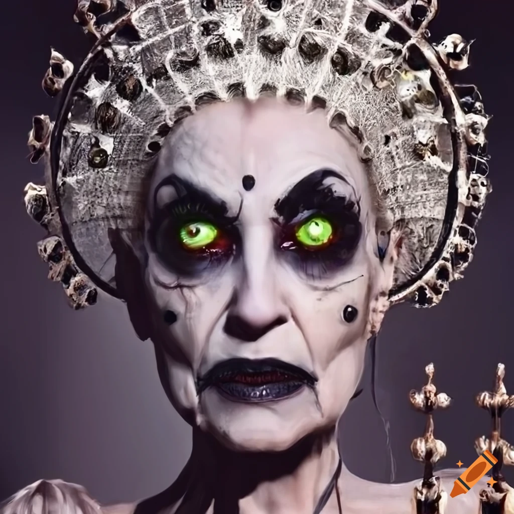 Surreal painting of a queen with eerie eyes