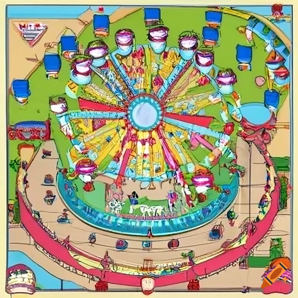 Map of a fairground with attractions and facilities on Craiyon