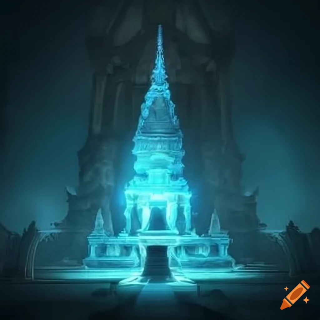 Image of a dark and glowing white temple on Craiyon