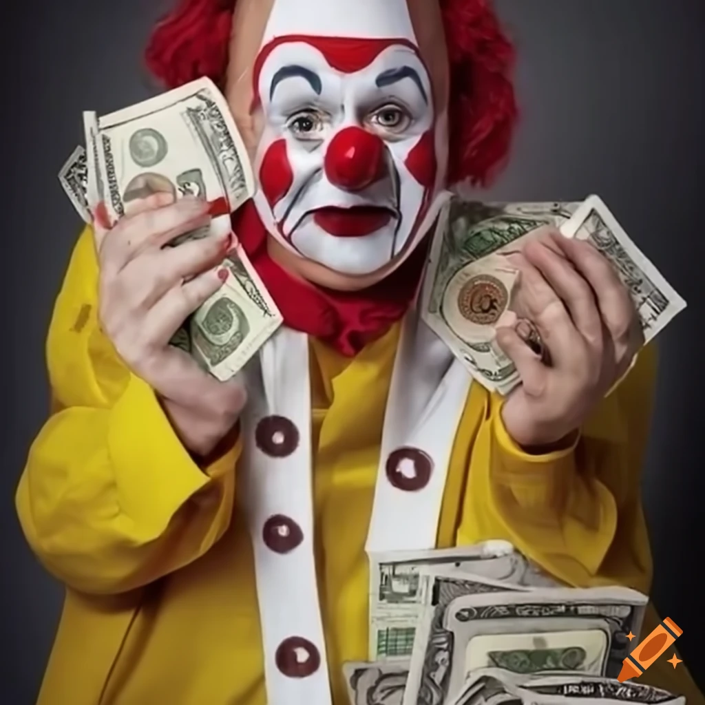 Clown counting money on Craiyon
