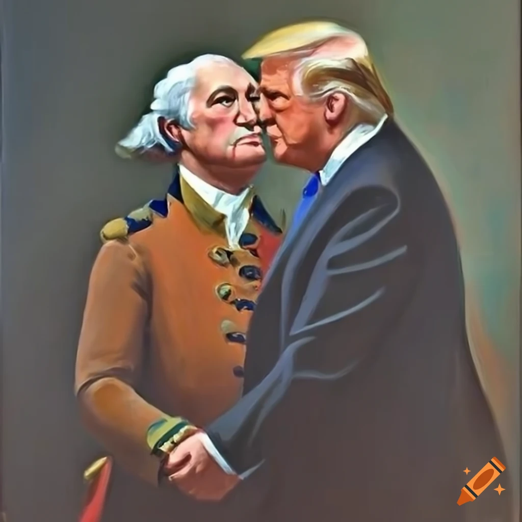 Painting of george washington and donald trump shaking hands on Craiyon