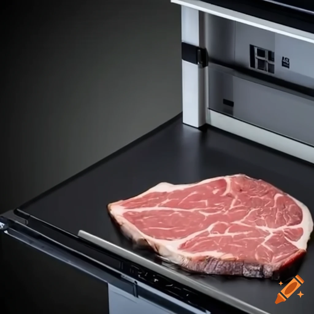 Concept of a printer creating a steak on Craiyon