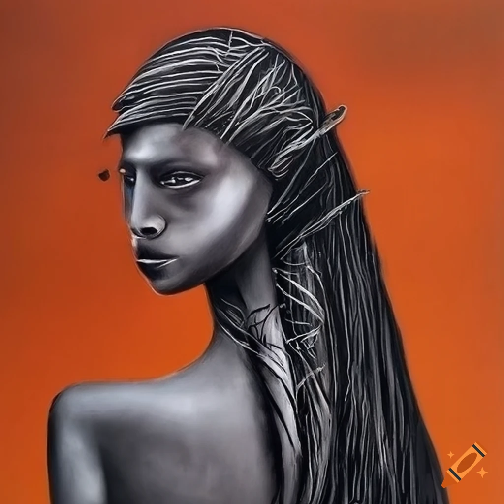 Surrealistic depiction of a faceless African tribe with a ponytail on ...