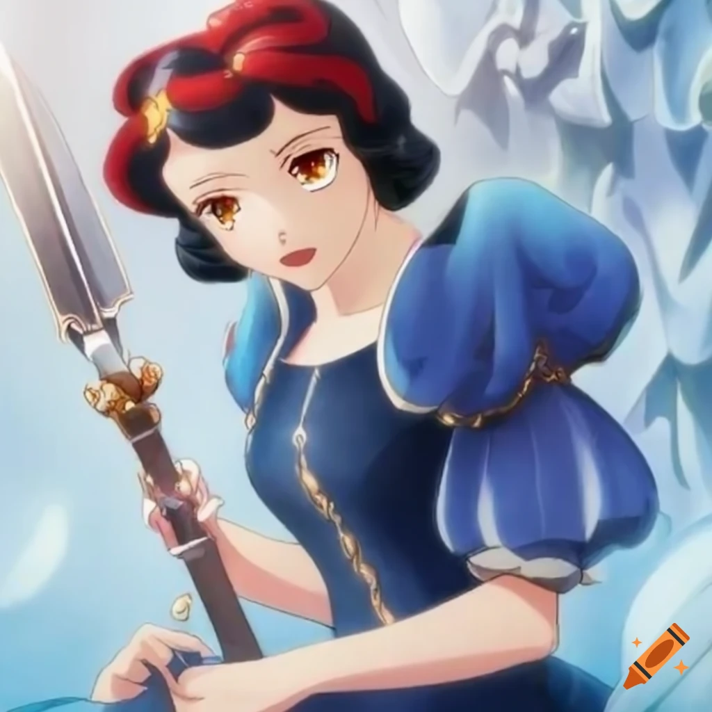 Illustration of snow white leading an army with a sword on Craiyon