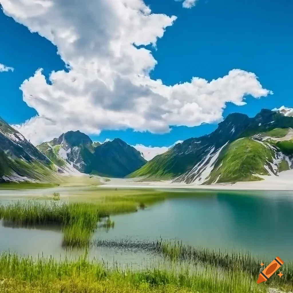 Scenic view of a glacial lake in the mountains on Craiyon