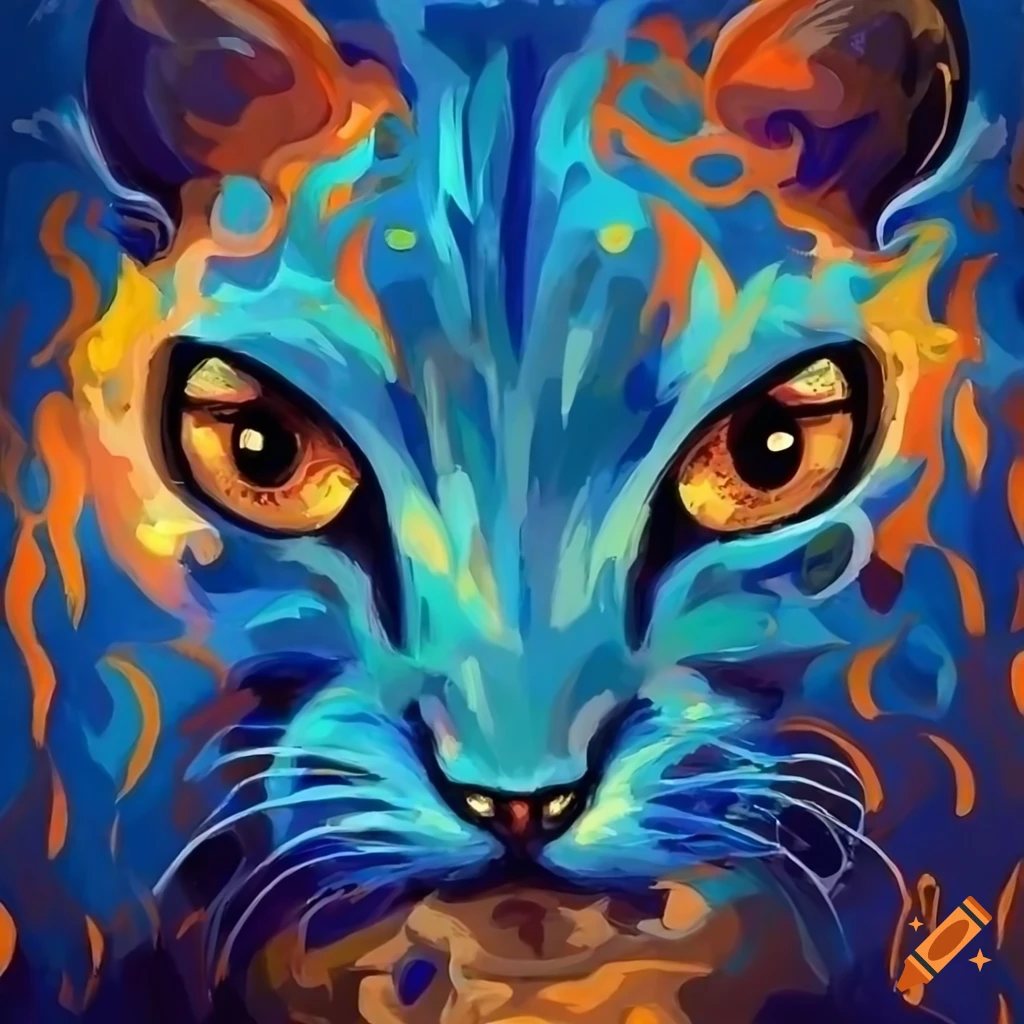Impressionist painting of a roaring blue alien feline creature on Craiyon