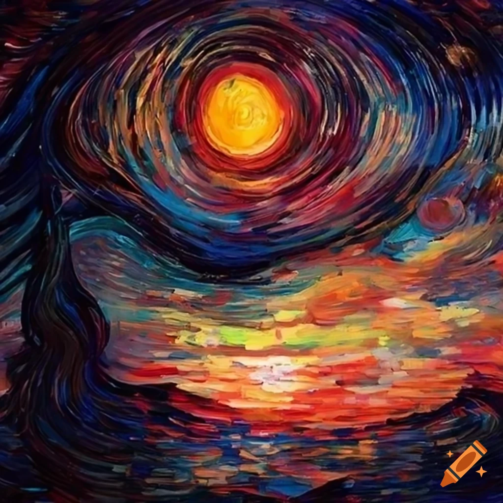 Abstract painting inspired by Van Gogh with sun, sky and clouds on Craiyon