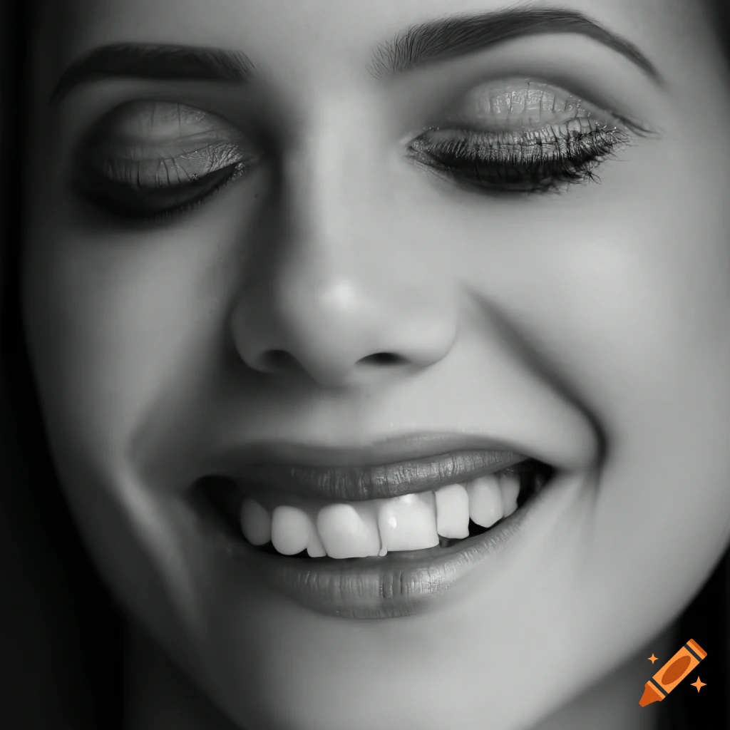 Close-up photo of a smiling woman's face with closed eyes on Craiyon