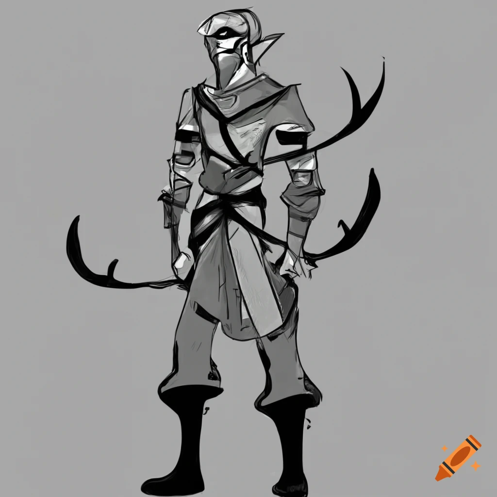 Minimalistic ink drawing of an elf ranger on Craiyon