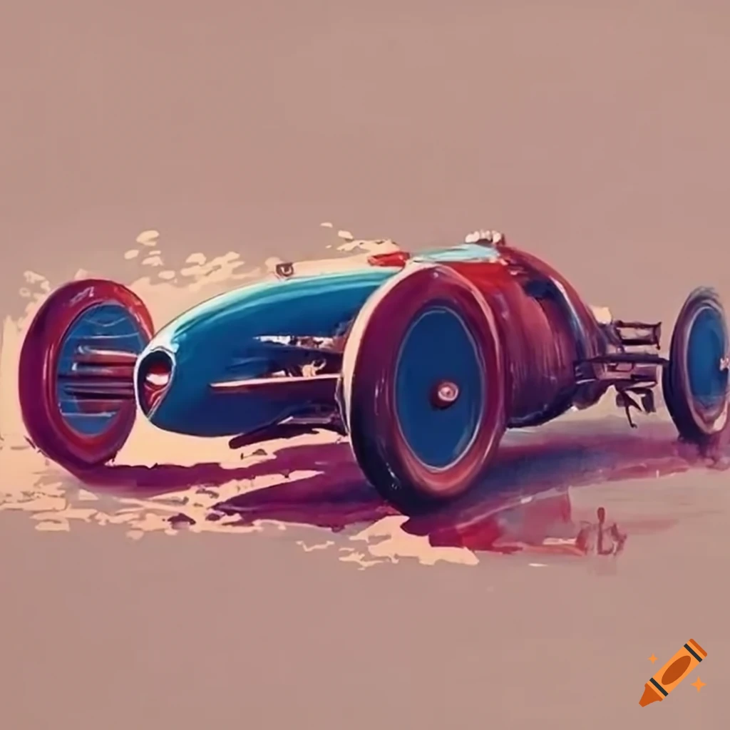 Hiroshi yoshida's bugatti formula 1 car with sharp tailfins on Craiyon