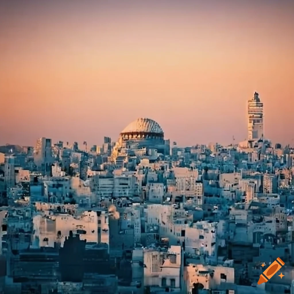 Futuristic skyline of a palestinian city