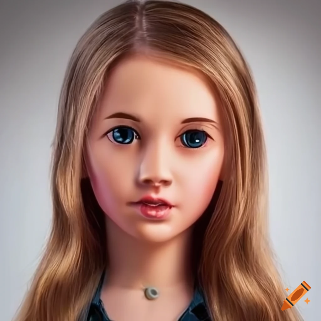 Portrait of a woman morphing into a doll