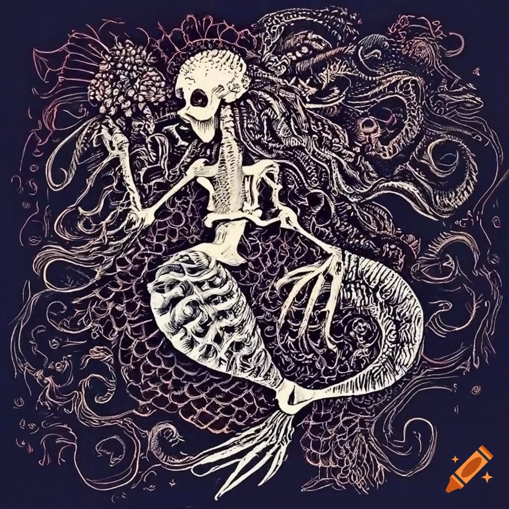 Hauntingly beautiful mermaid silhouette in black and white art on Craiyon