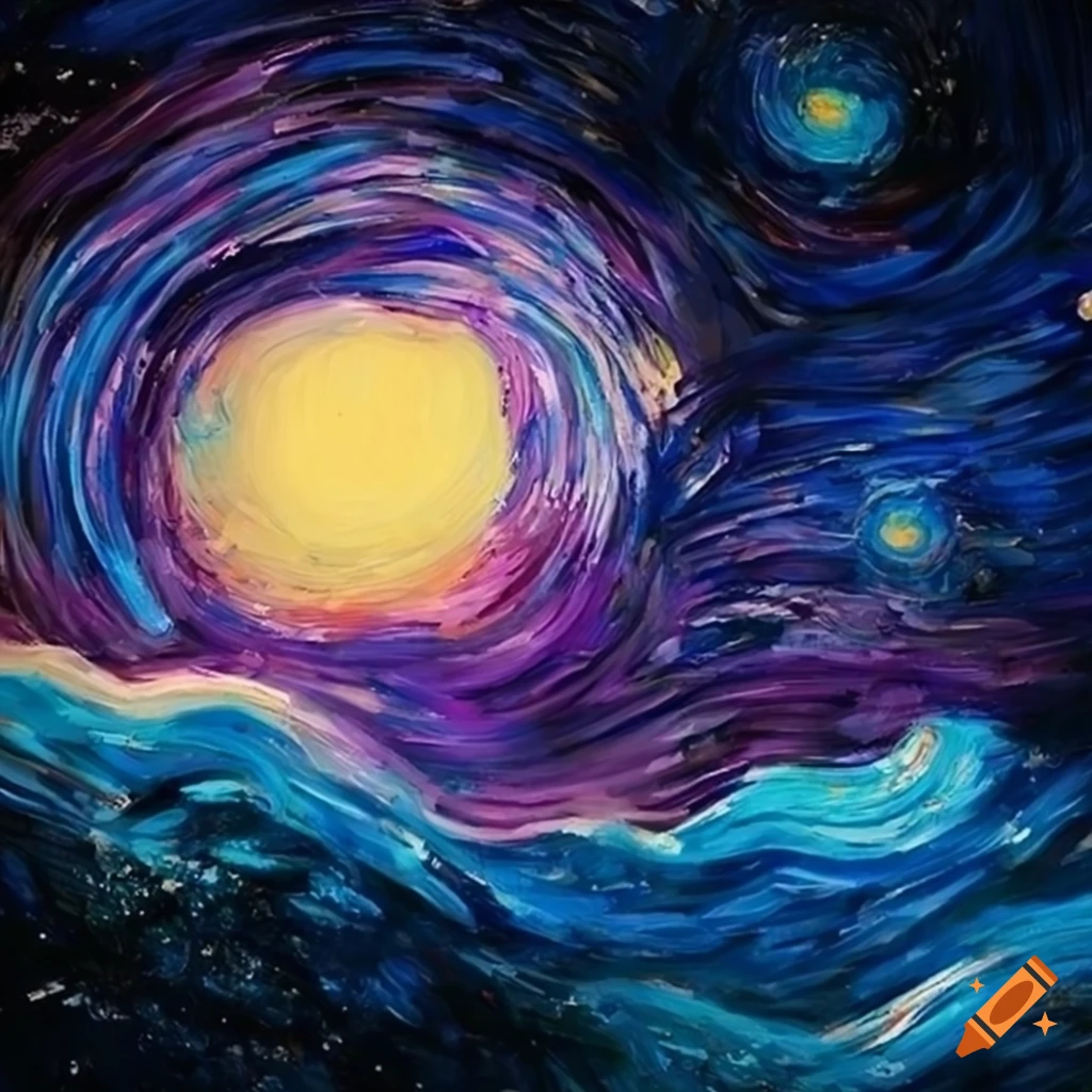 Abstract painting with van gogh style and surrealistic elements