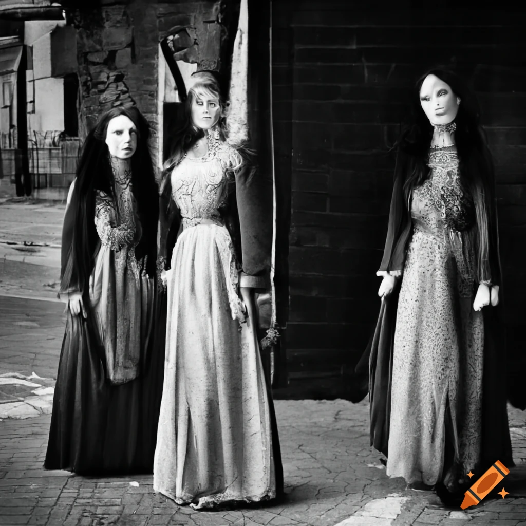 Black and white illustration of the three greek goddesses of destiny on ...