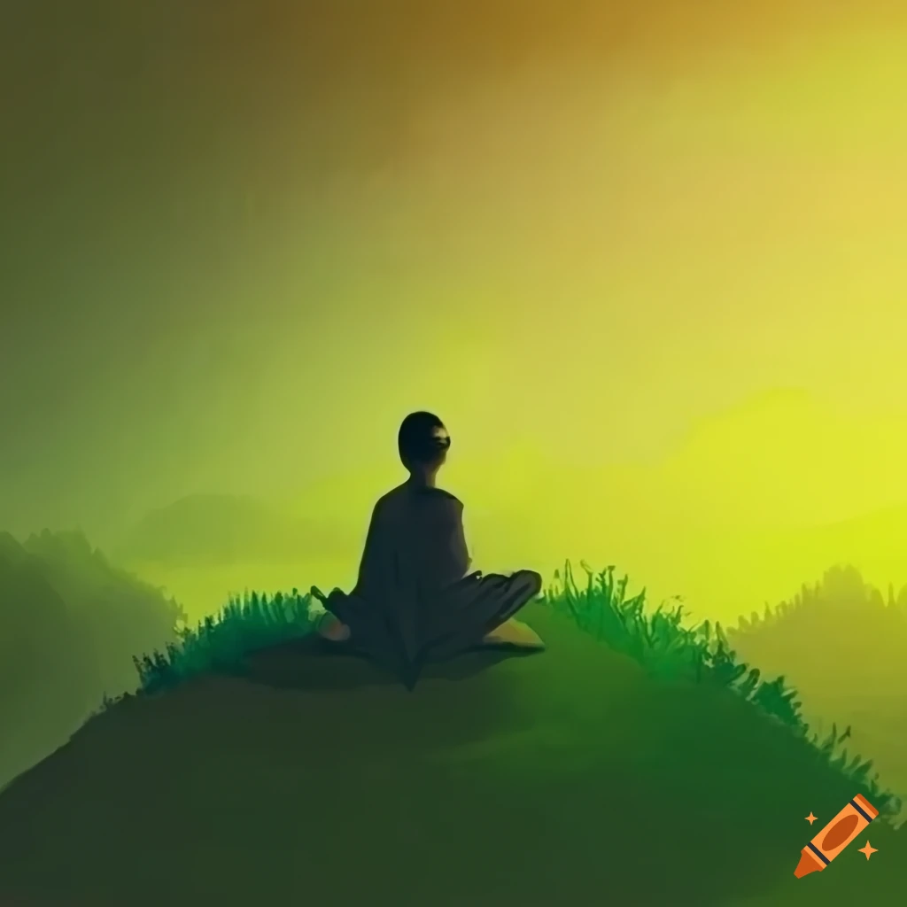 Meditation on a green hill on Craiyon