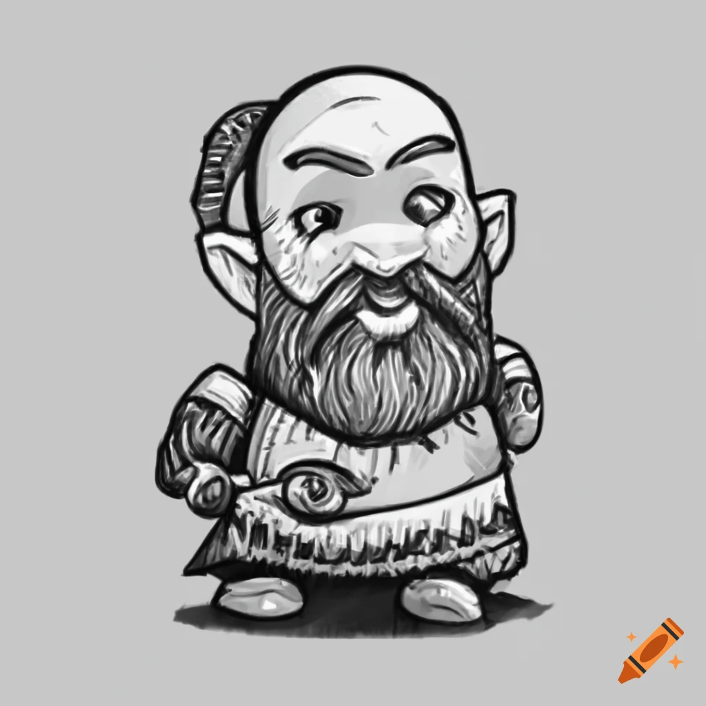 Minimalistic ink outline of a nerdy dwarf cleric on Craiyon