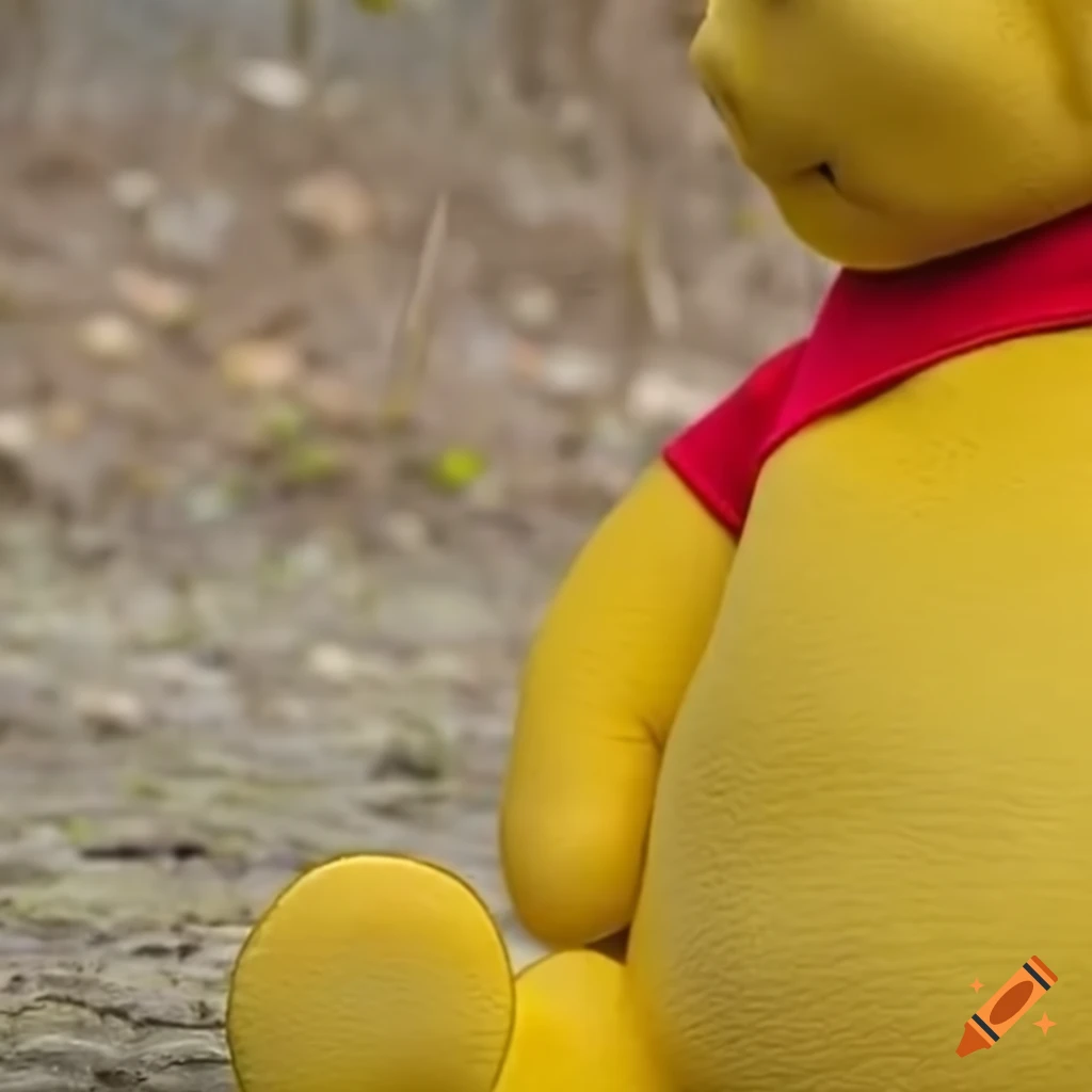 Close-up of Winnie the Pooh's yellow bear feet on Craiyon