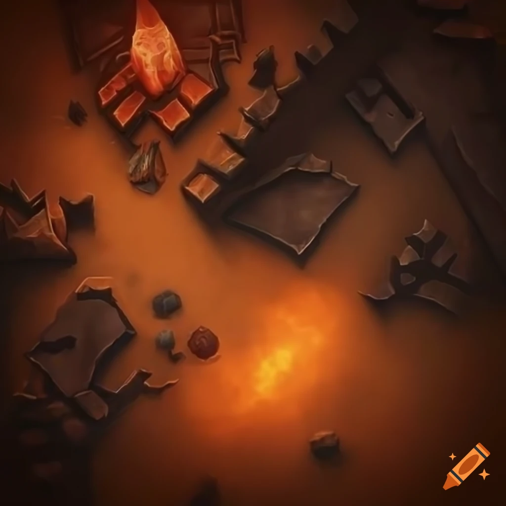 Dungeon rpg with stone path and orange mist