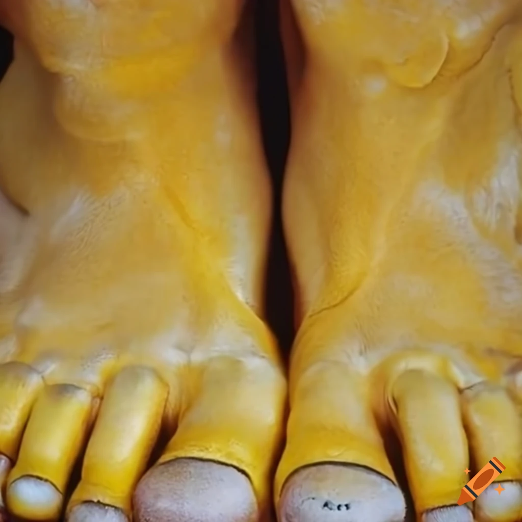 Close-up of Winnie the Pooh's big yellow bear feet on Craiyon
