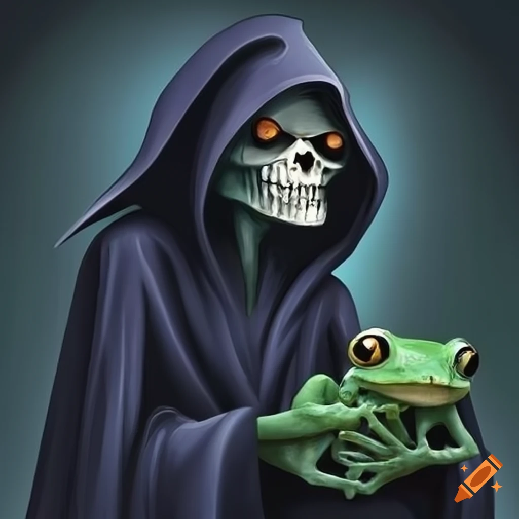 Grim reaper with a tree frog
