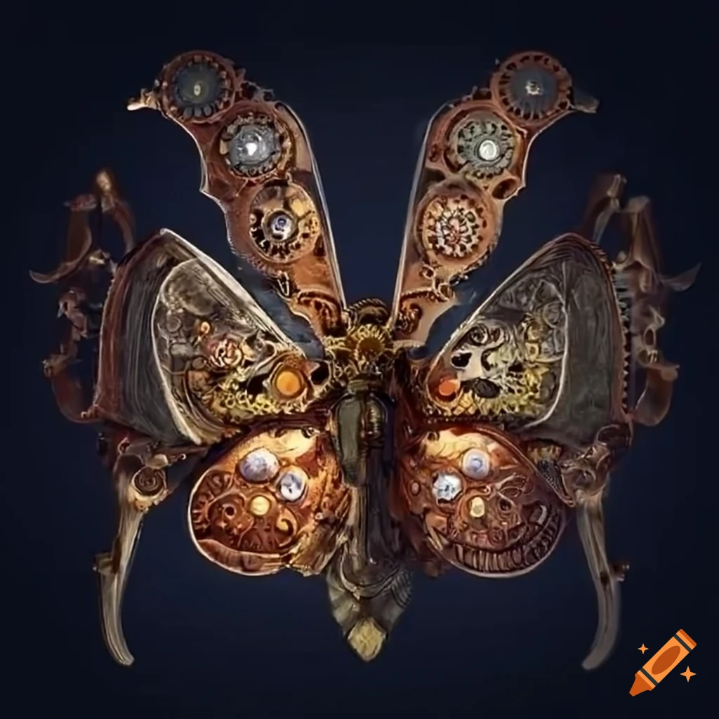 Steampunk butterfly with mechanism wings