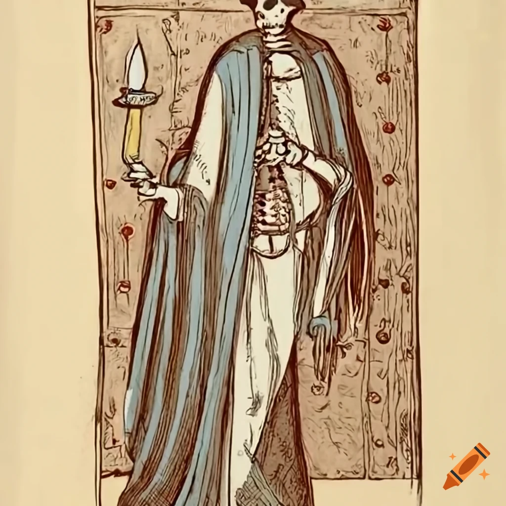 Medieval drawing of a skeleton holding a sword and candle on Craiyon
