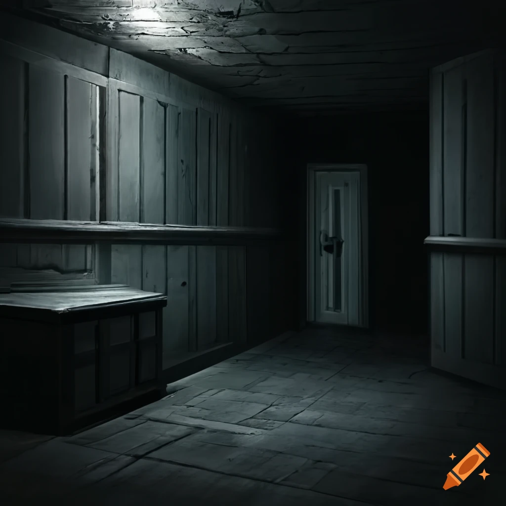 Image of a dark basement with a single door