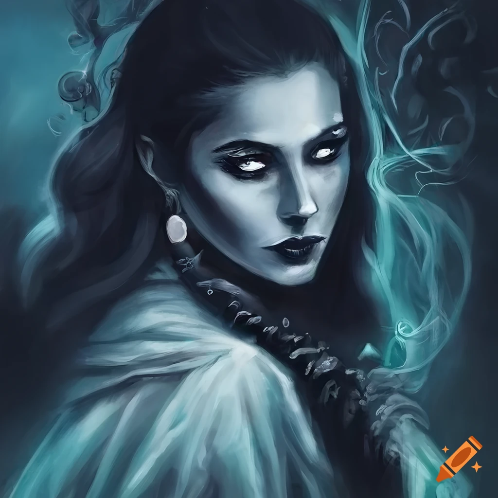 Dark fantasy illustration of a woman looking into infinity